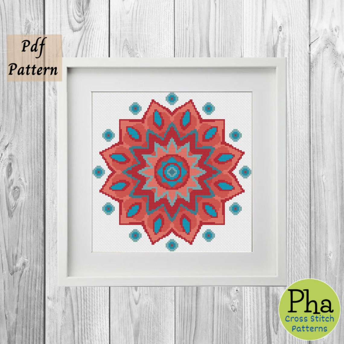 Mandala Cross Stitch Pattern Easy Stitchcoral and Turquoise - Etsy