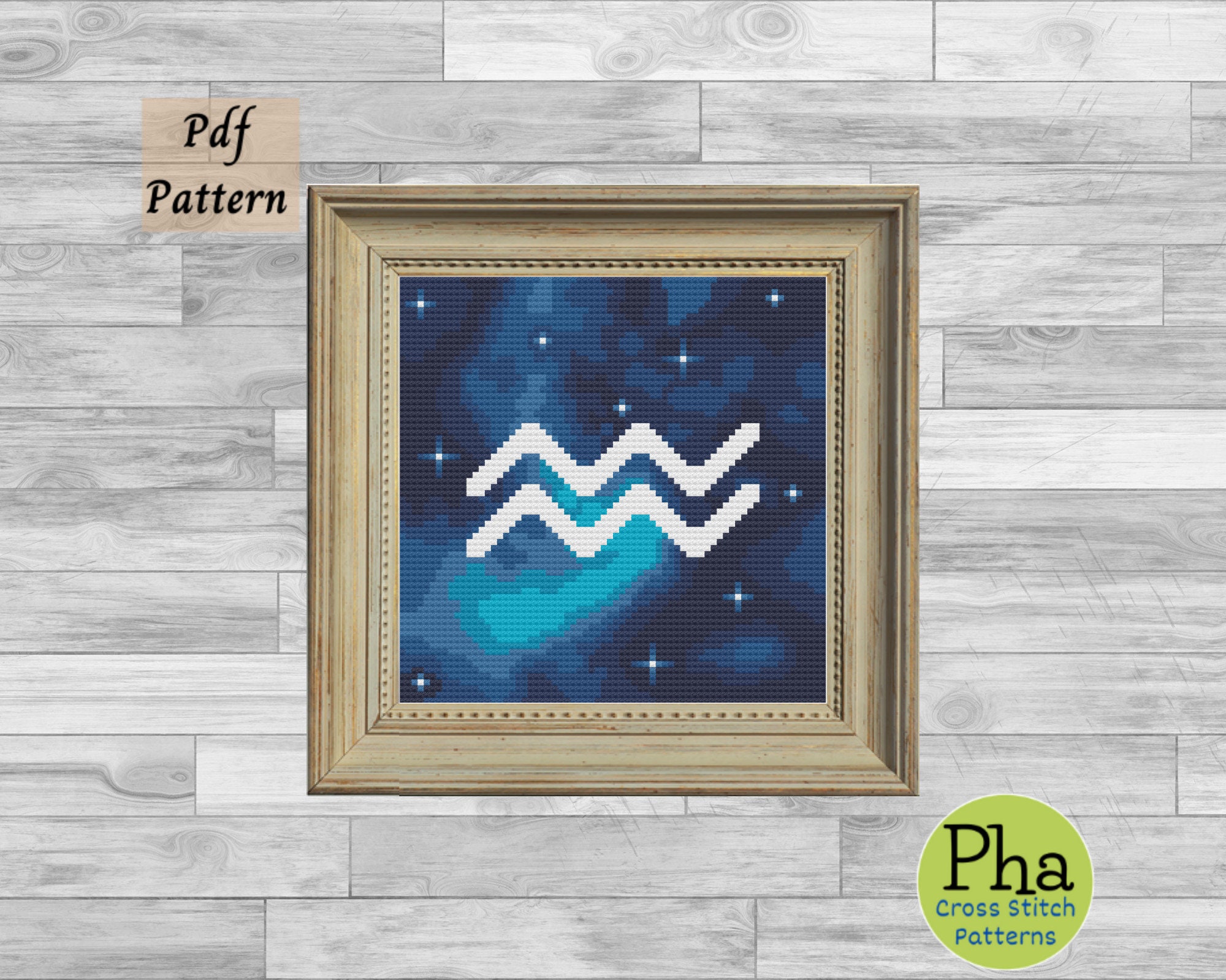 Aquarius Cross Stitch Pattern, Water Bearer Horoscope Chart, Aquarius ...