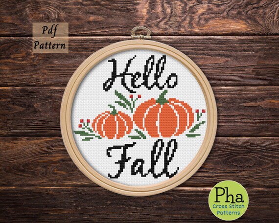 Hello Fall Cross Stitch Pattern Easy Cross Stitch Autumn - Etsy