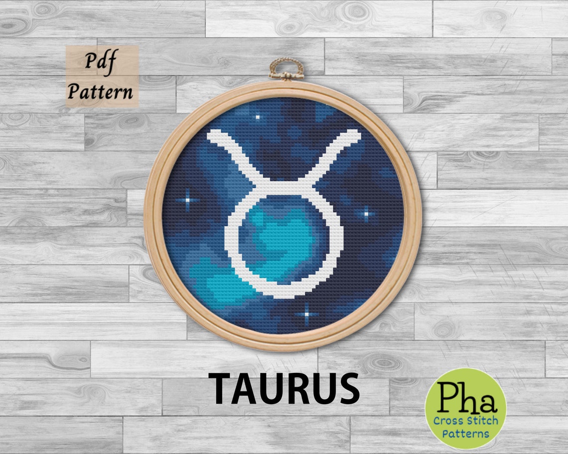 Taurus Cross Stitch Pattern, the Bull Horoscope Chart, Taurus Symbol ...