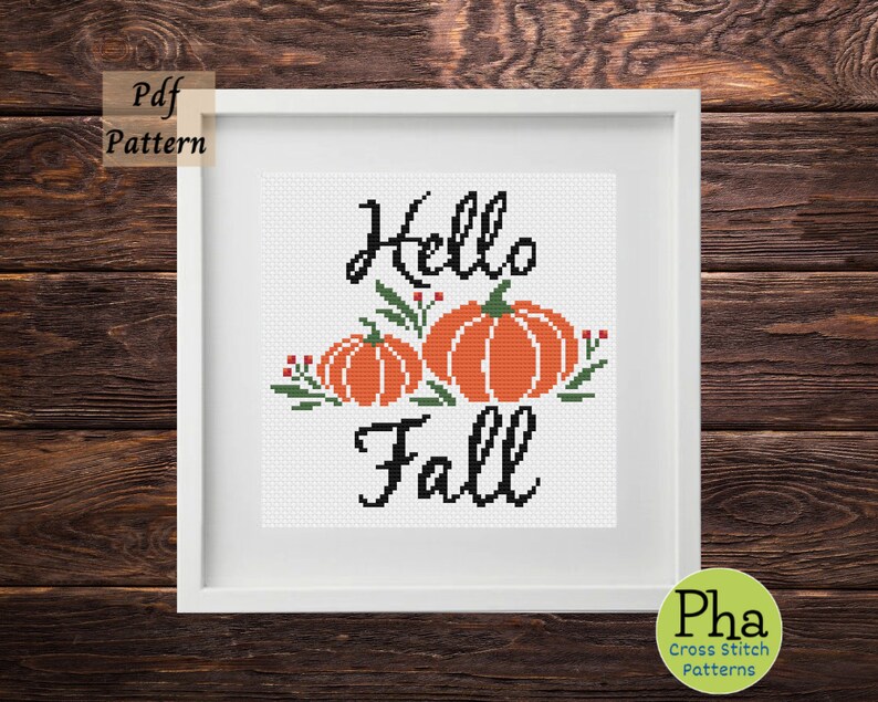 Hello Fall Cross Stitch Pattern, Easy Cross Stitch, Autumn Cross Stitch ...