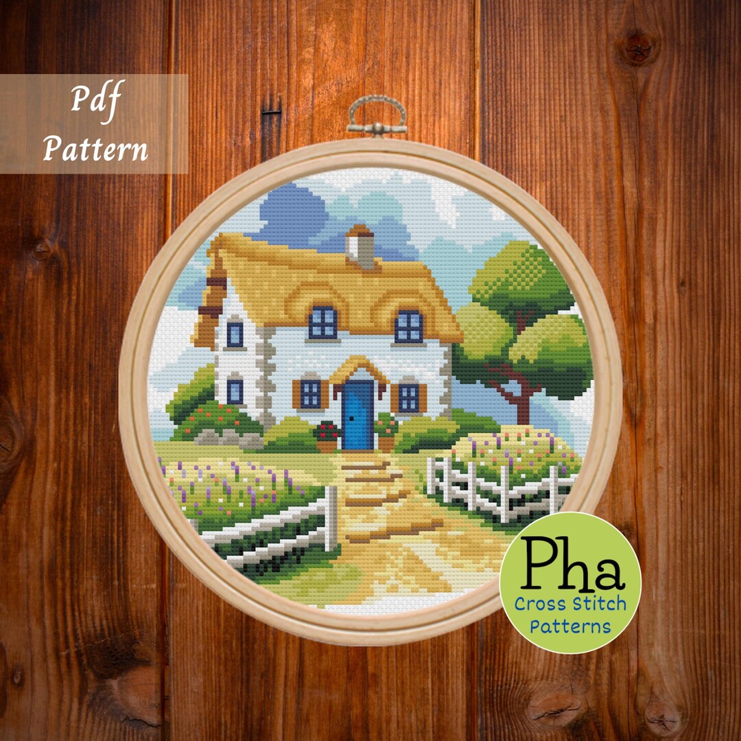 Thatched Cottage Cross Stitch Pattern: Whimsical Farmhouse Garden (8 ...