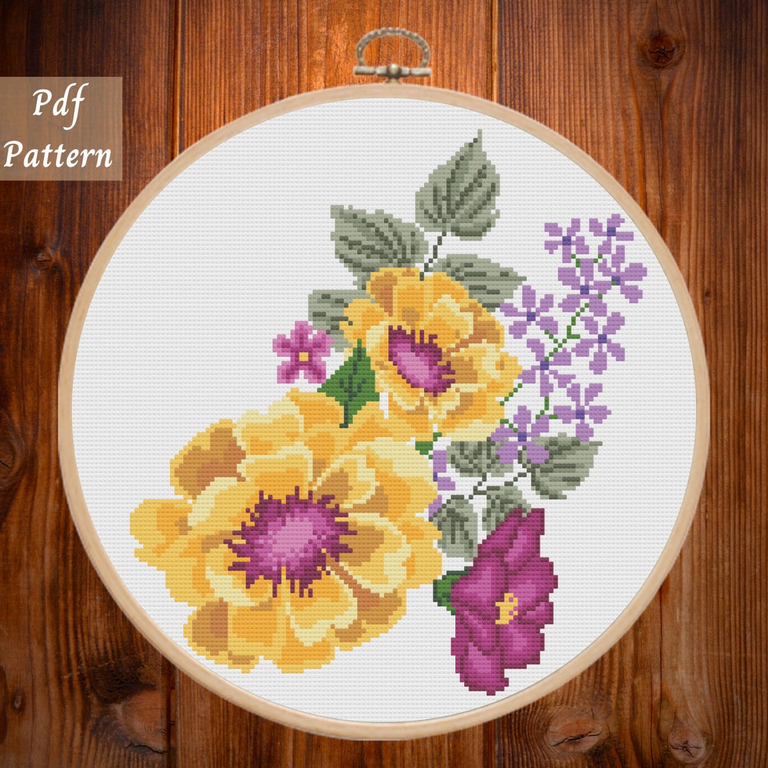 Cross Stitch Pattern Floral Design Cross Stitch Chart, Flower Cross ...
