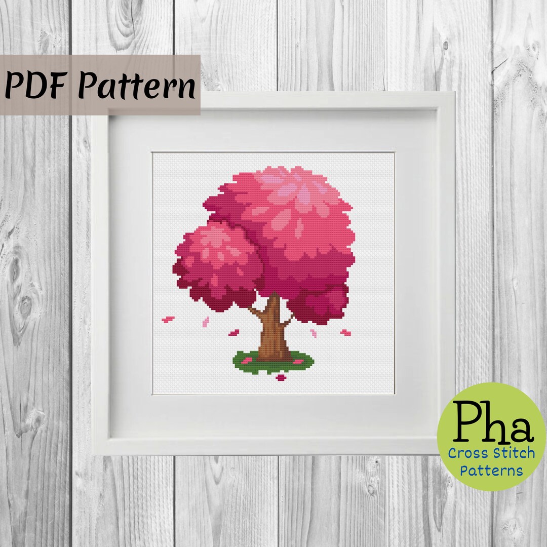 Sakura Cross Stitch Pattern, Pink Tree Cross Stitch, Spring Cross ...