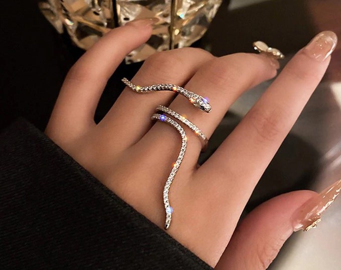 Silver Snake Ring CZ Pave Double Finger Ring Snake - Etsy