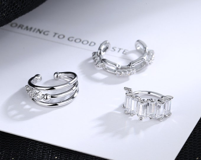 Silver Ear Cuff Set, Geometric Simple Ear Cuffs, Tiny Ear Cuff ...