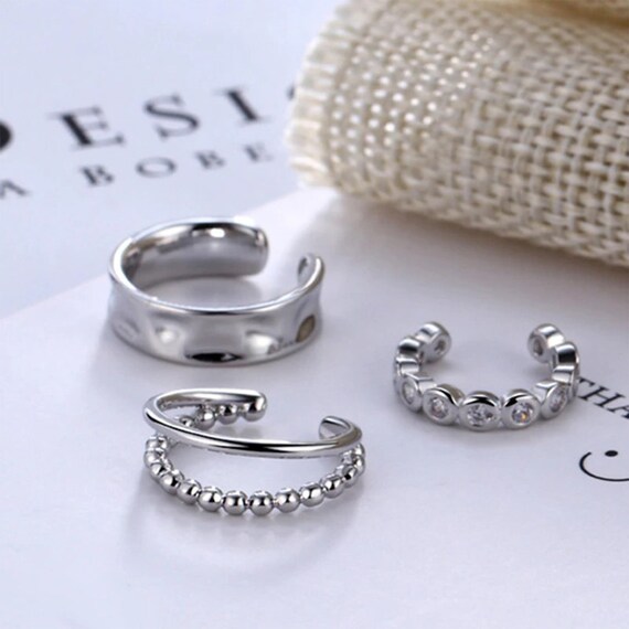 Silver Ear Cuff Set Geometric Simple Ear Cuffs Tiny Ear | Etsy