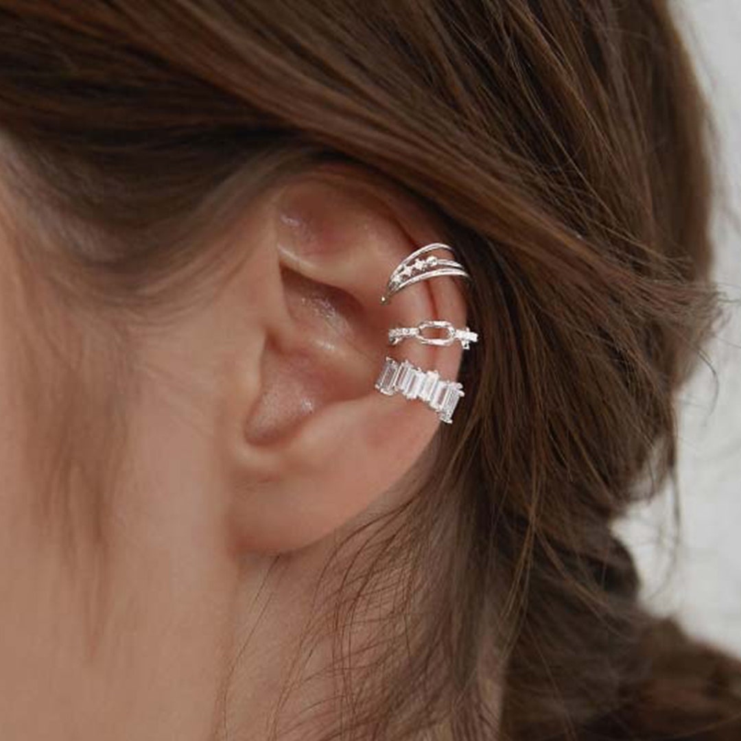 Silver Ear Cuff Set Geometric Simple Ear Cuffs Tiny Ear - Etsy