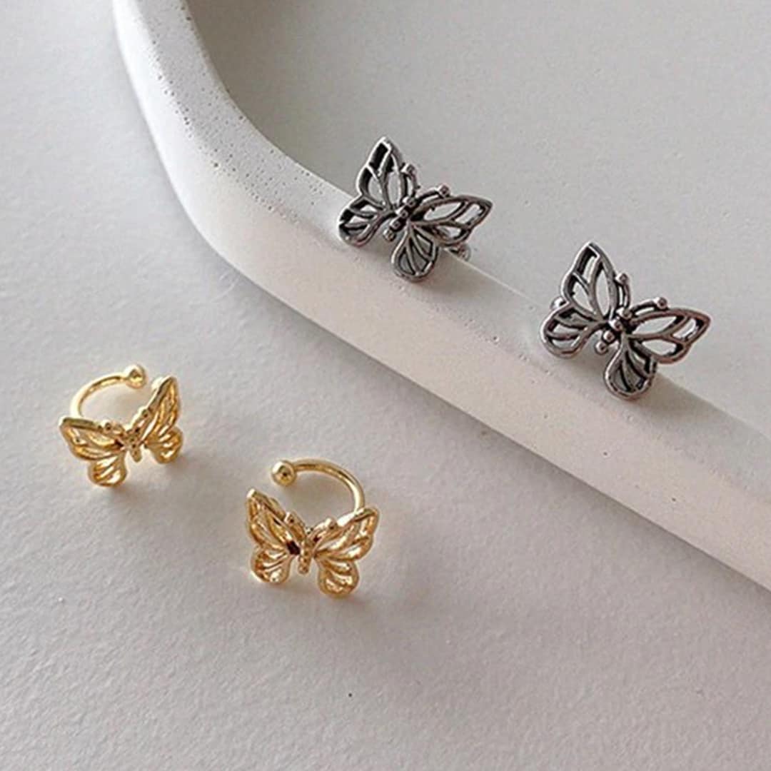 Cute Butterfly Ear Cuffs Gold or Silver Butterfly Earrings Ear Clips ...