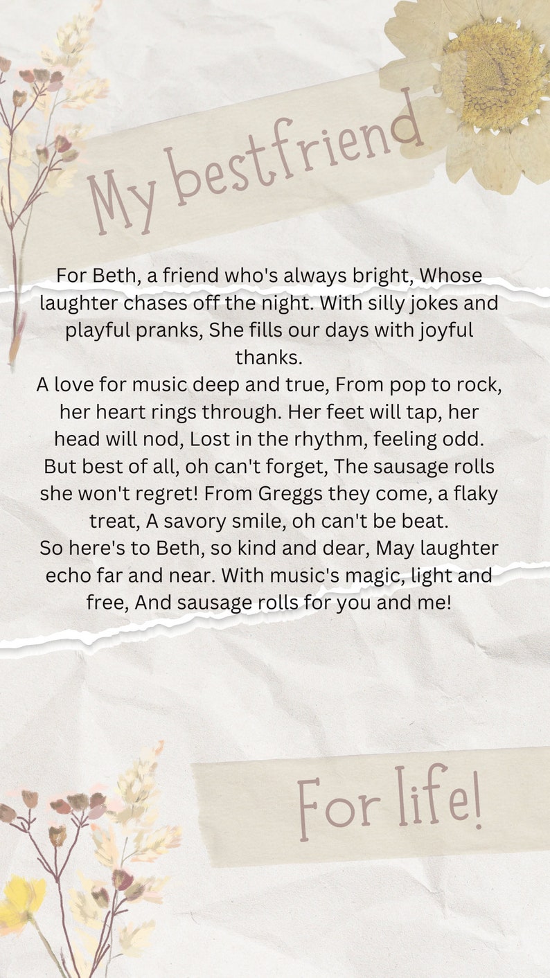 Best Friend Personised Gift (poem) - Etsy