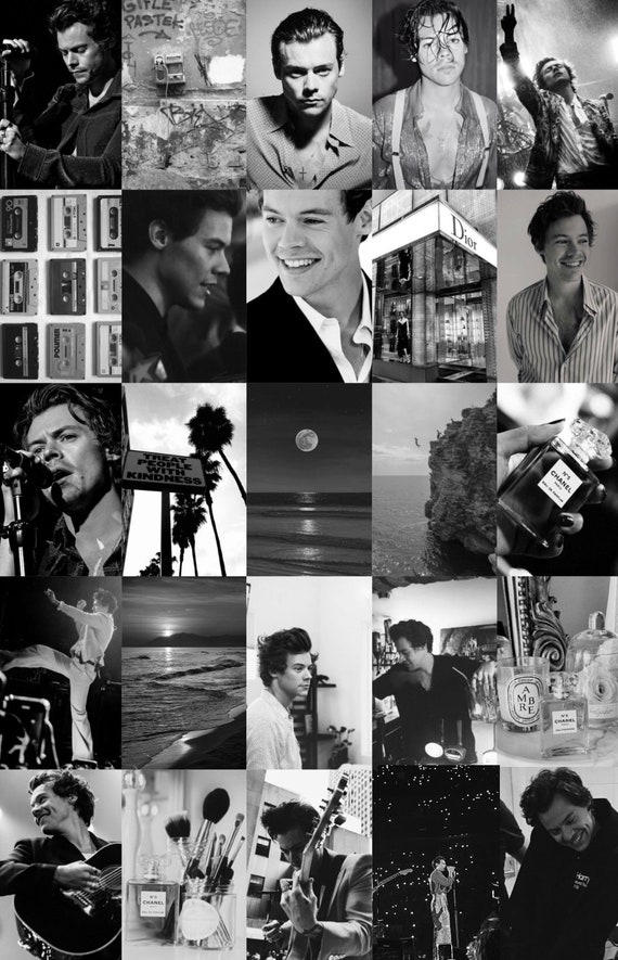 Harry Styles Collage Black And White