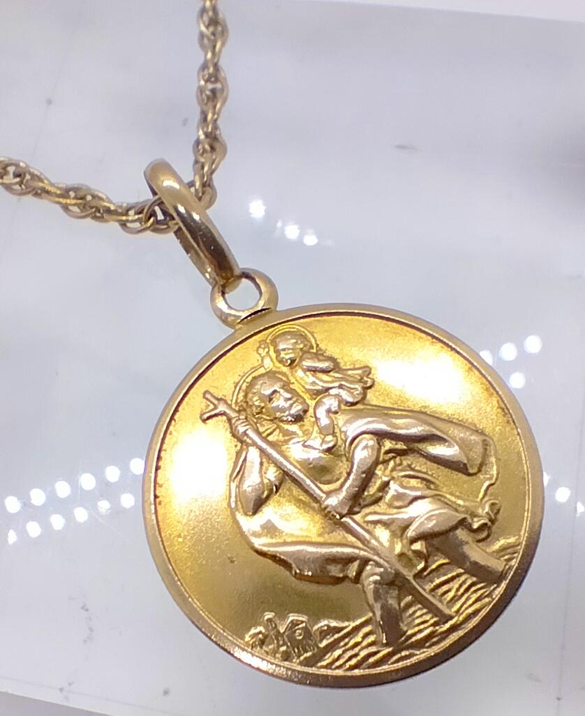 A Vintage Large and Well Detailed Solid 9ct Gold St Christopher Coin ...