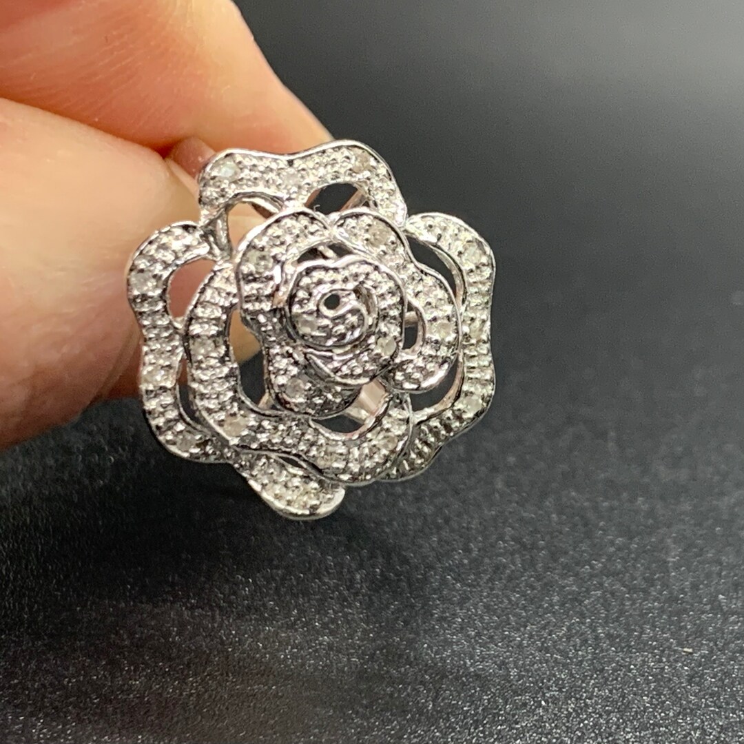Stunning Vintage White 9ct Gold Diamond Flower Head Ring - UK Size K - Etsy