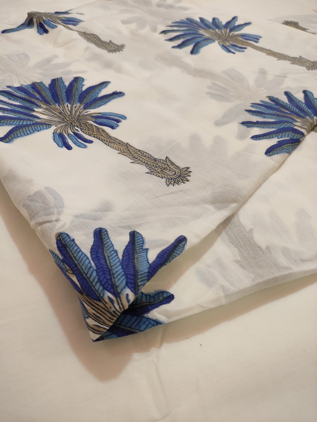 Blue Palm Block Print Fabric 100% Cotton Indian Fabric, Hand Printed ...