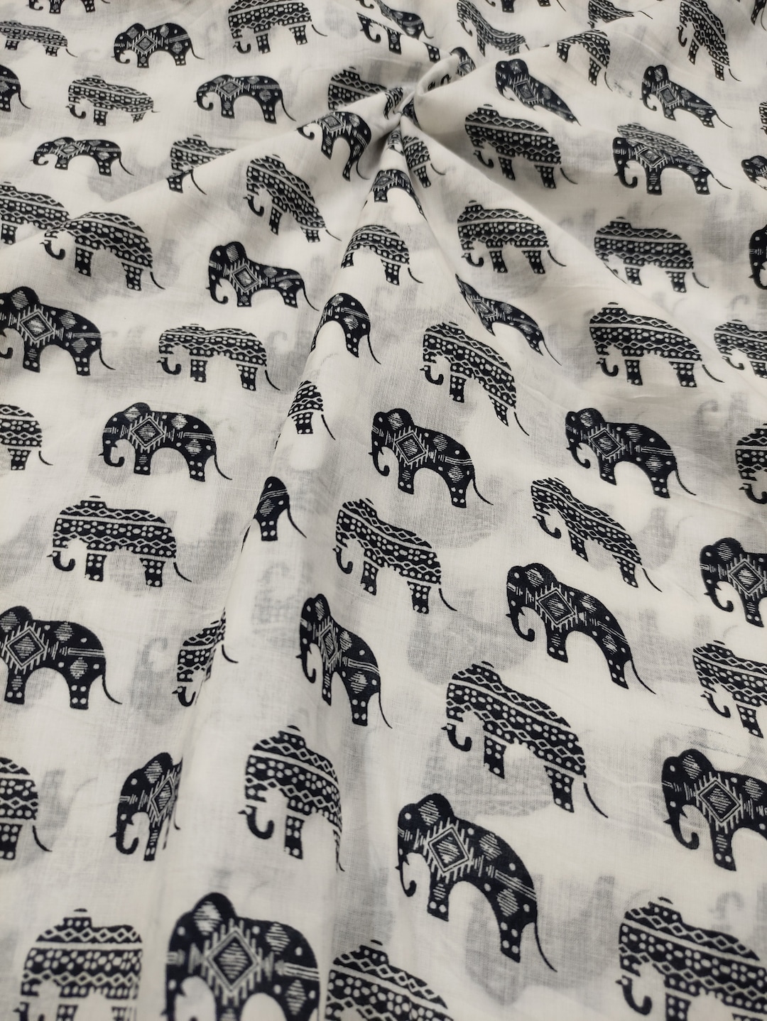 Elephant Block Print Fabric , 100% Cotton Fabric, Indian Fabric Sold by ...