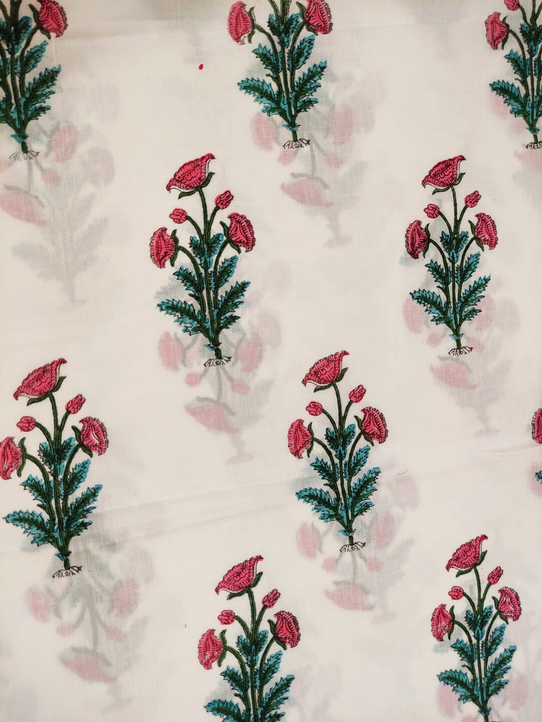 Hand Block Print Fabric, Floral Print Cotton Fabric, Vegetable Dye ...
