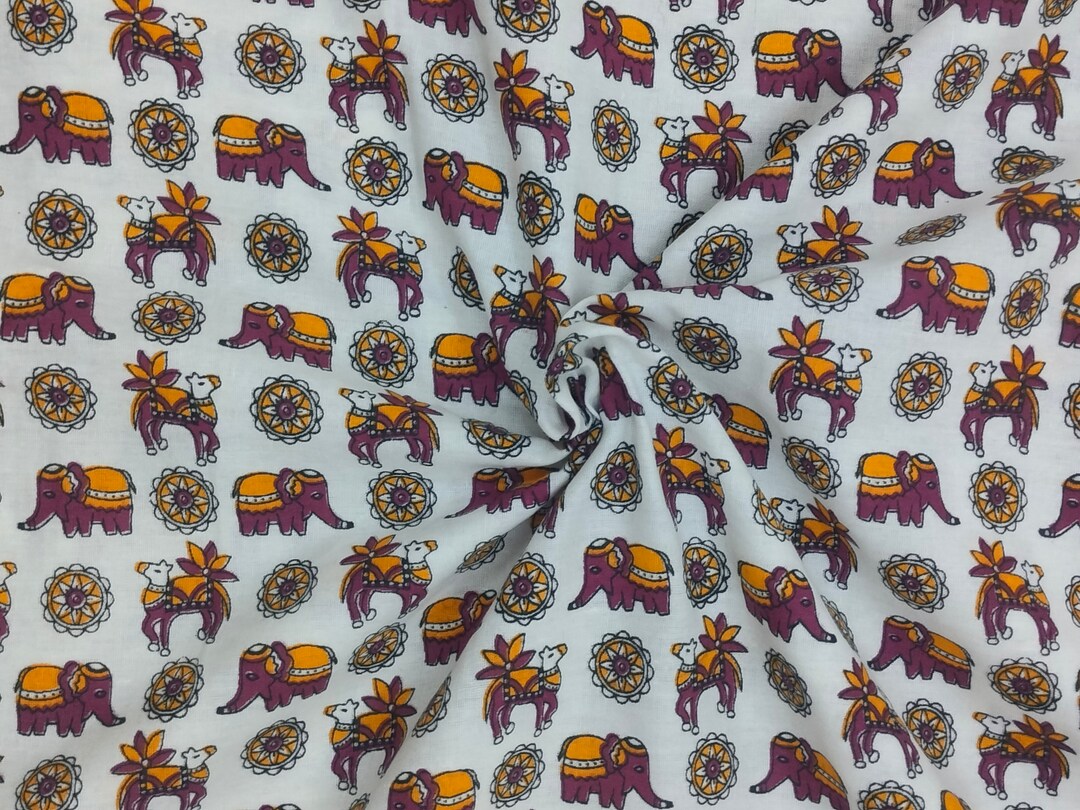Animal Pattern Block Print Fabric, 100% Cotton Fabric, Indian Fabric ...