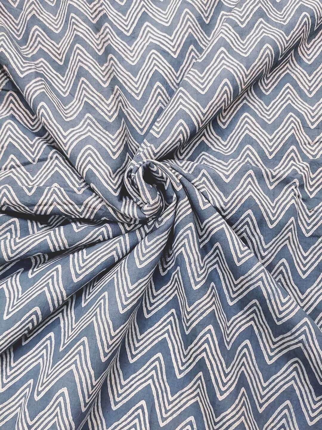 Slate Grey and White Chevron Fabric, Modern Zig Zag Pattern Hand Block ...