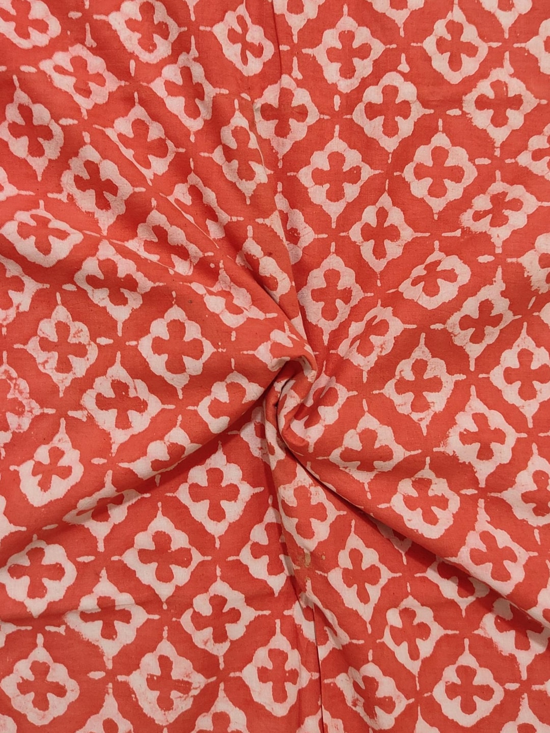 Warm Red Clover Pattern Fabric, Hand Block Print Cotton Cloth for ...