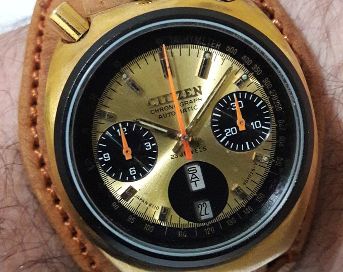 Citizen Bullhead Panda Gold Tone Dial Gold Plated Case 8110A Automatic ...