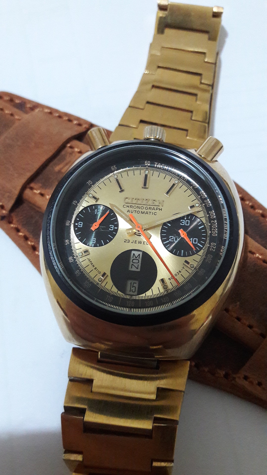 Citizen Bullhead Panda Gold Tone Dial Gold Plated Case Automatic ...