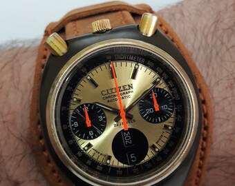 Citizen Bullhead Panda Gold Tone Dial Automatic Chronograph and Flyback ...