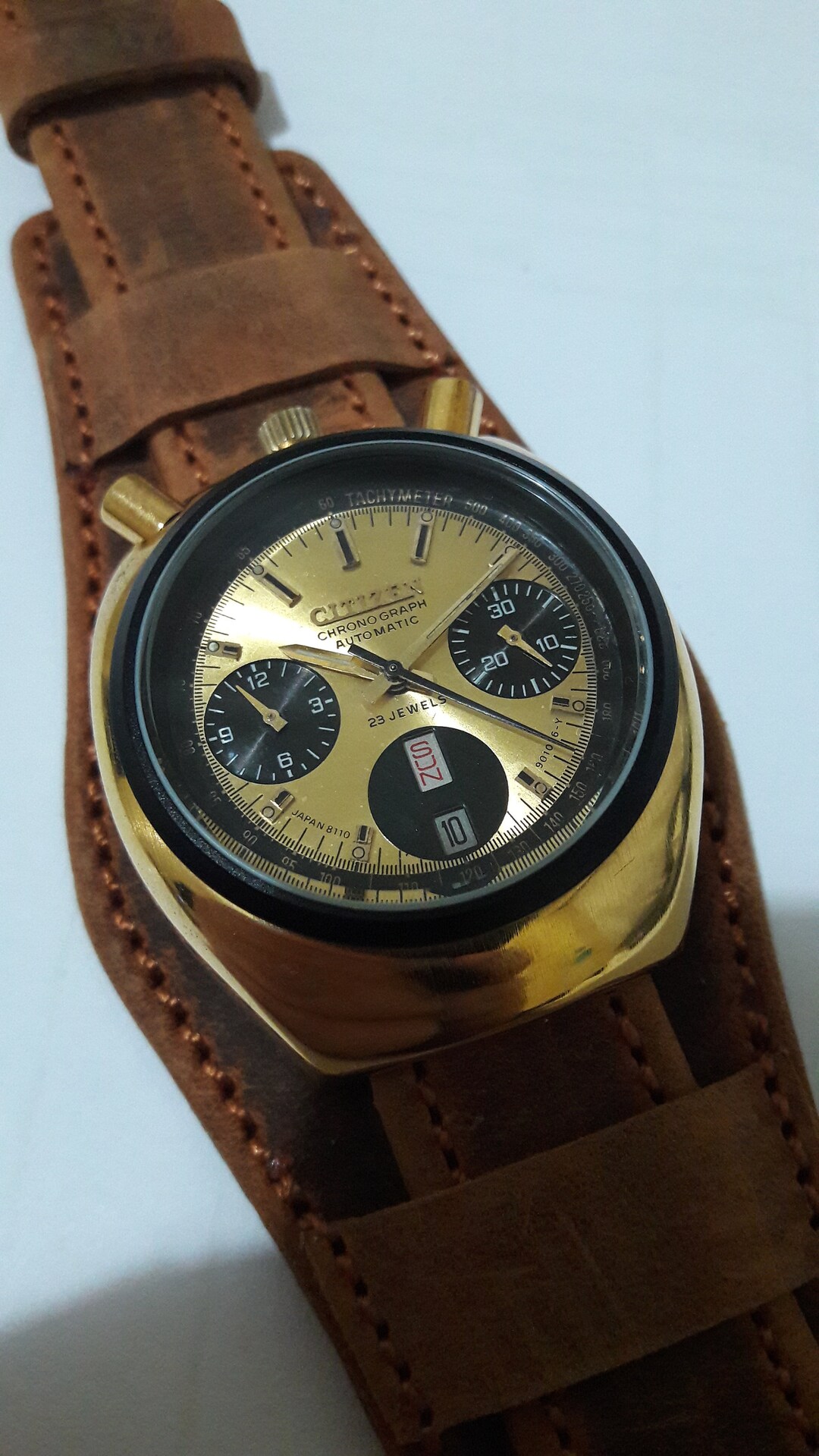 Citizen Bullhead Panda Gold Tone Dial Gold Plated Case Automatic ...