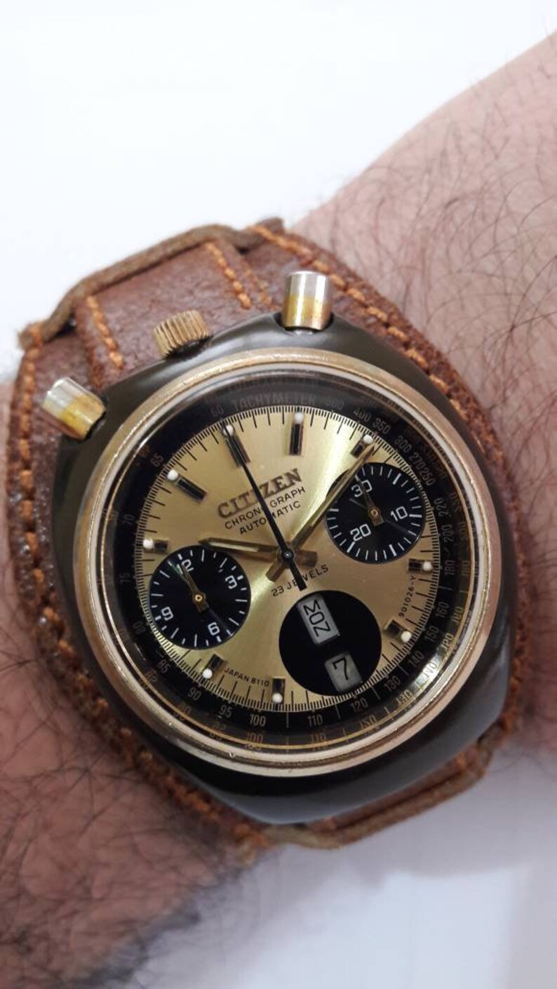 Citizen Bullhead Panda Gold Tone Dial Automatic Chronograph - Etsy