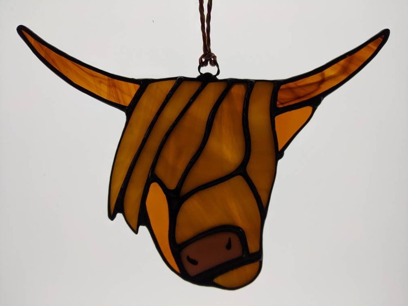 Stained Glass Highland Cow, Unique Gift, Scottish Cow, Glass Animal ...
