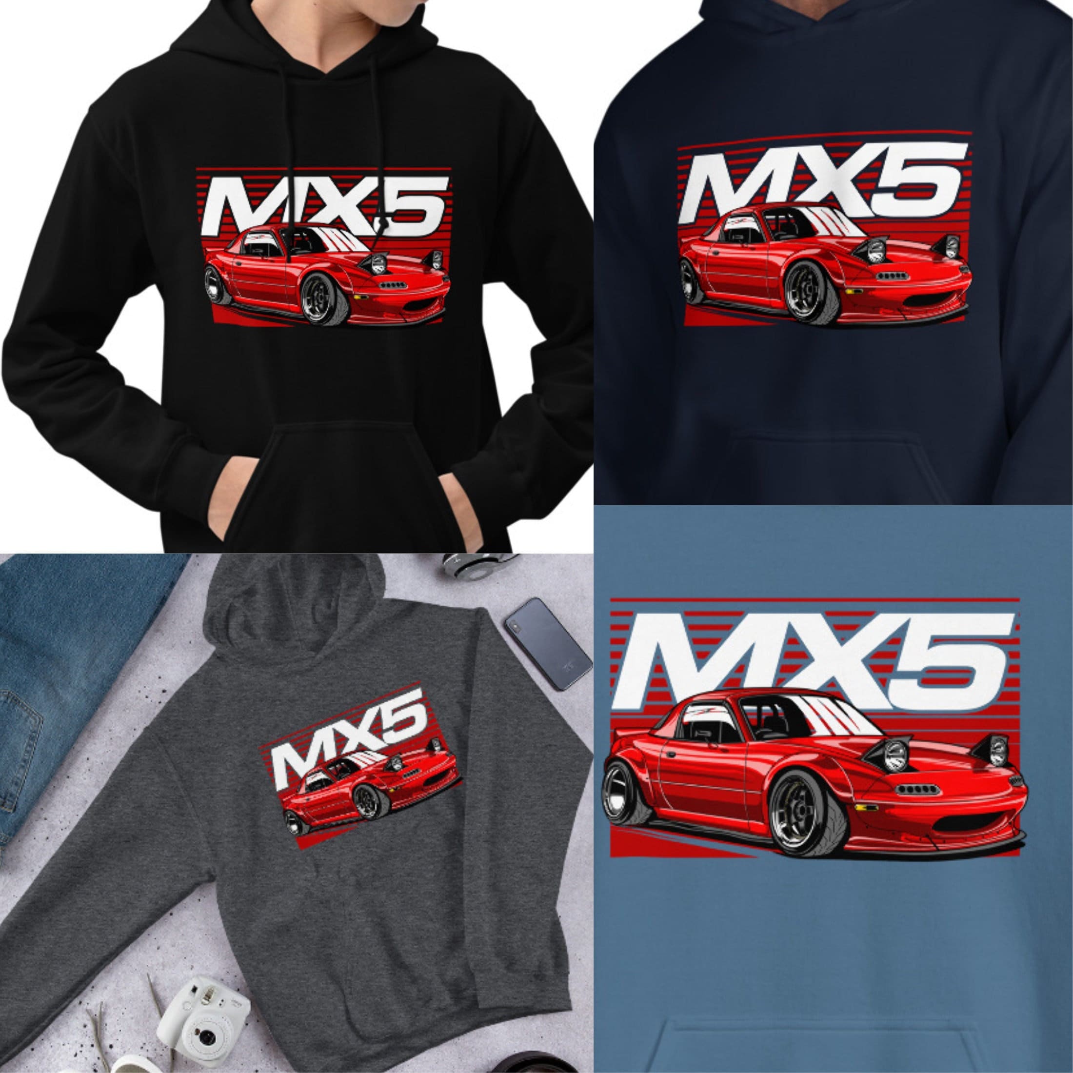 Mazda MX-5 Hoodie Miata MX5 NA Red Mk1 Roadster JDM Red Miata Hoodie ...