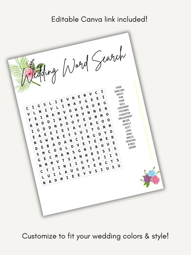 Wedding Word Search Printable | Fun Wedding Game | Instant Download - Etsy