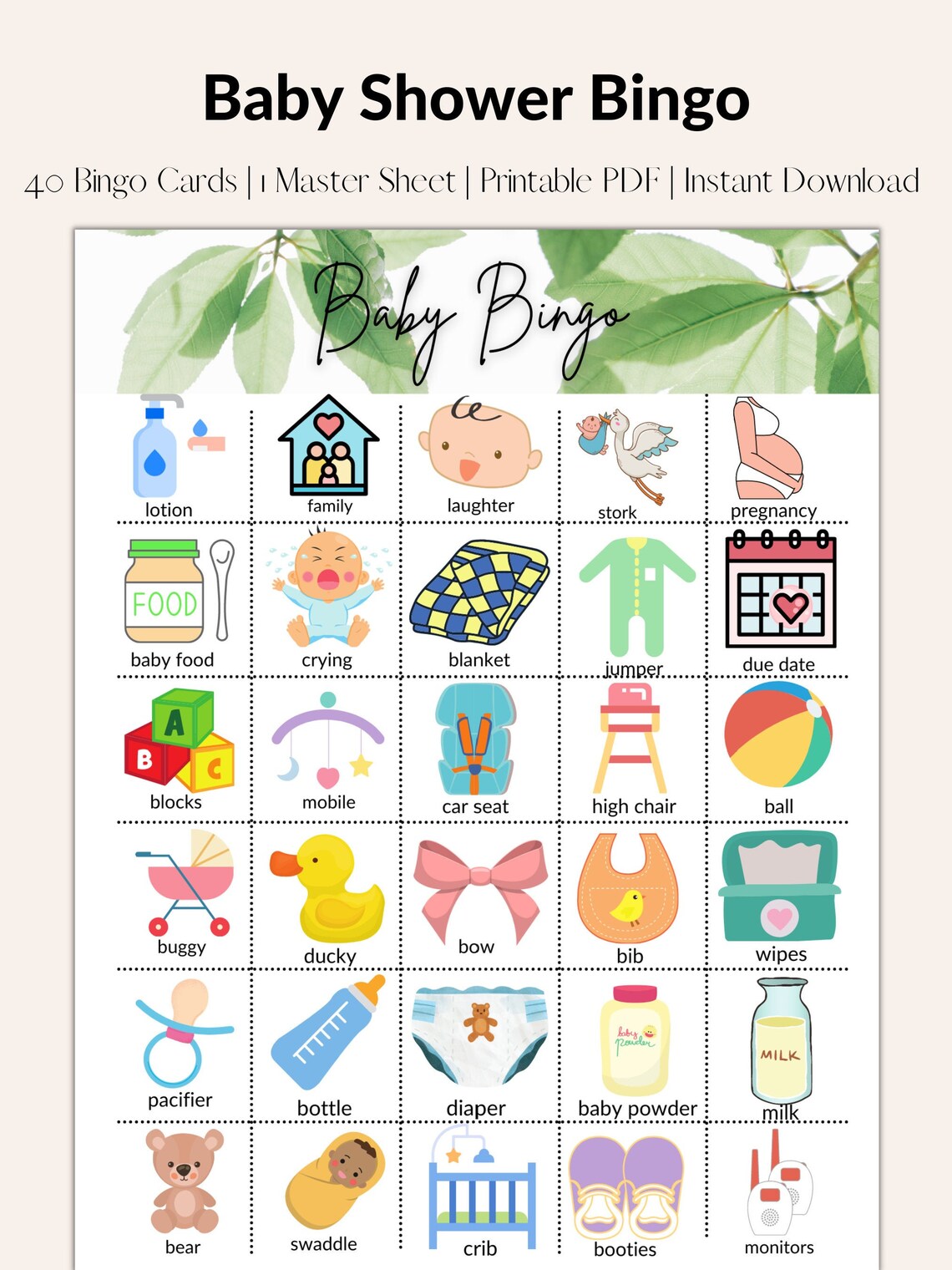 Baby Shower Games Printable Baby Shower Themed Games 40 Different Bingo ...