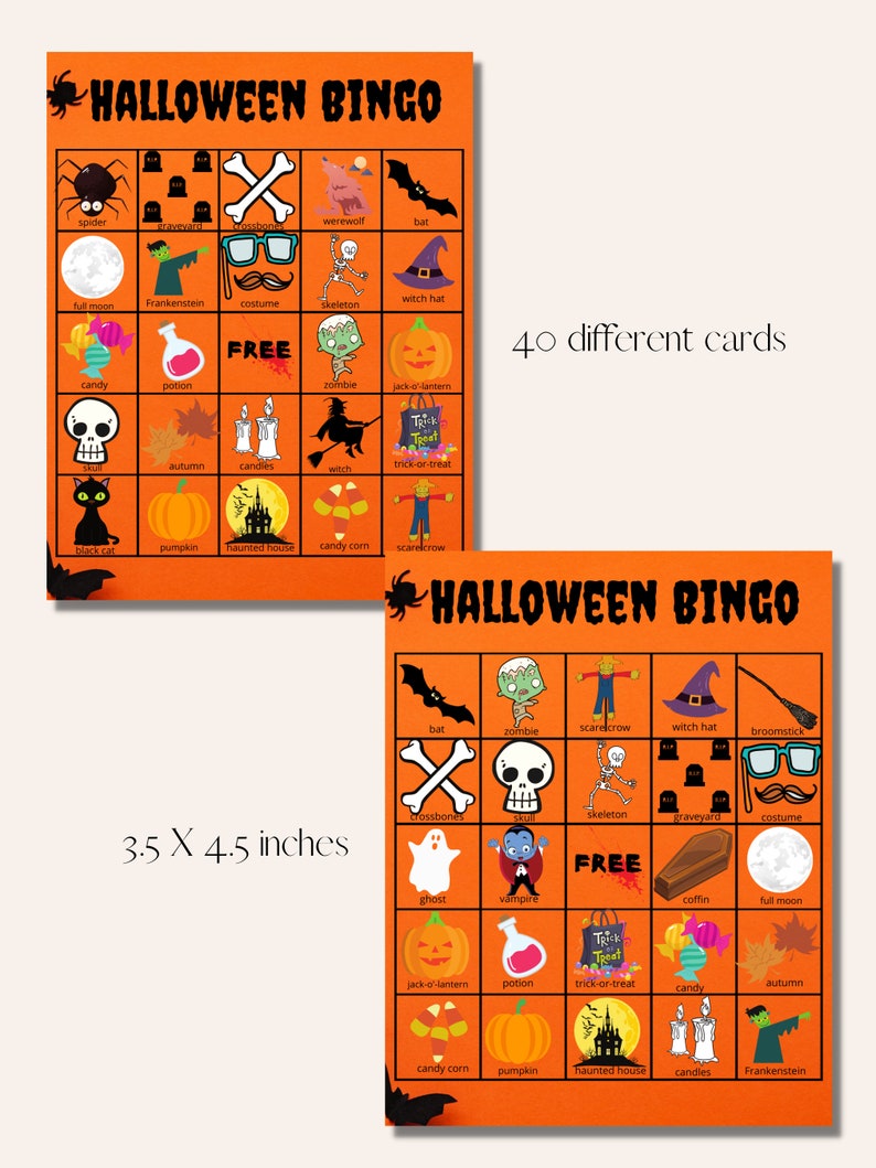 Halloween Bingo Game | 40 Printable Cards (PDF Download) - Etsy