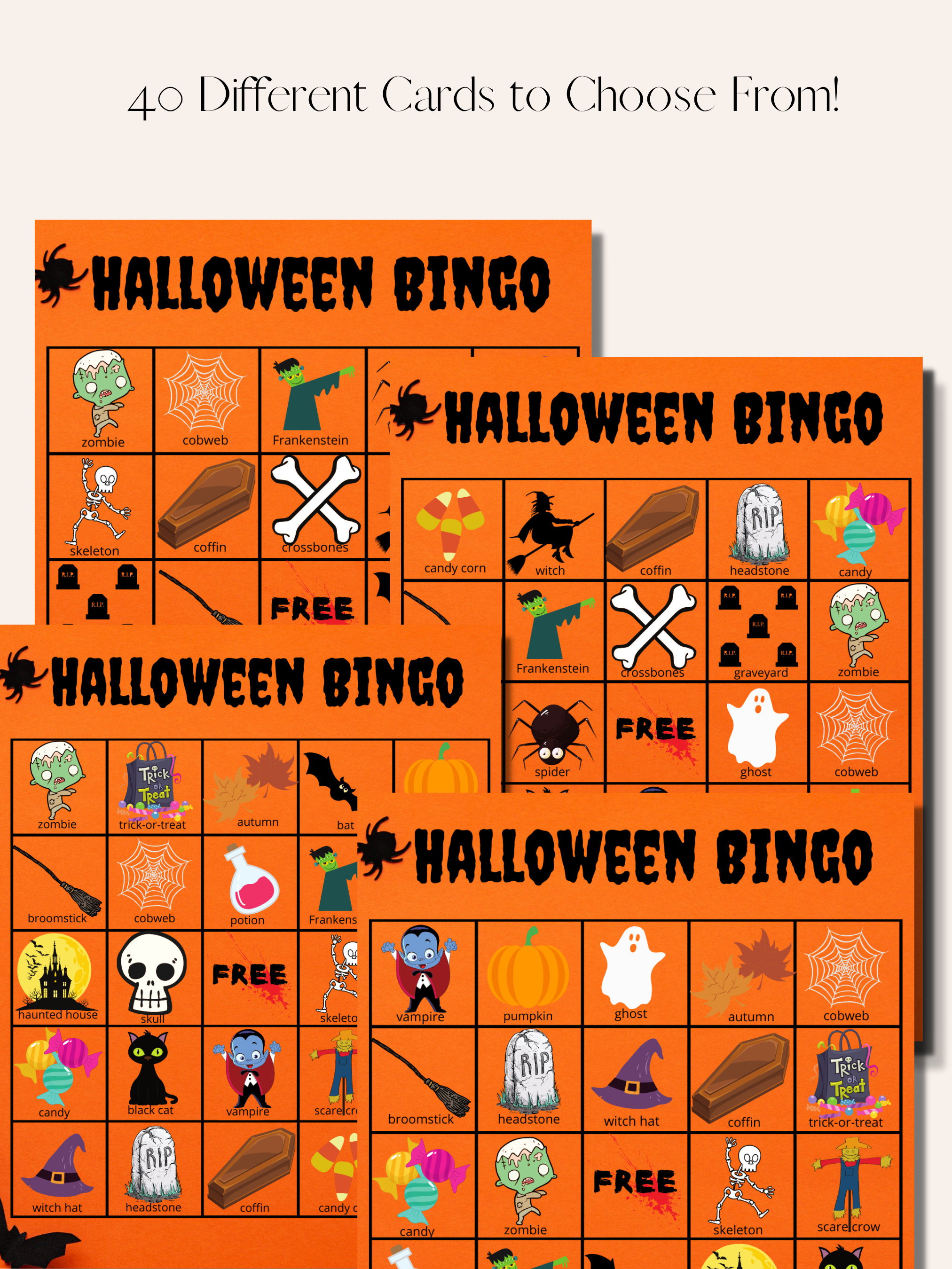 Halloween Party Games | Printable Halloween Game - Bingo | 40 Different ...
