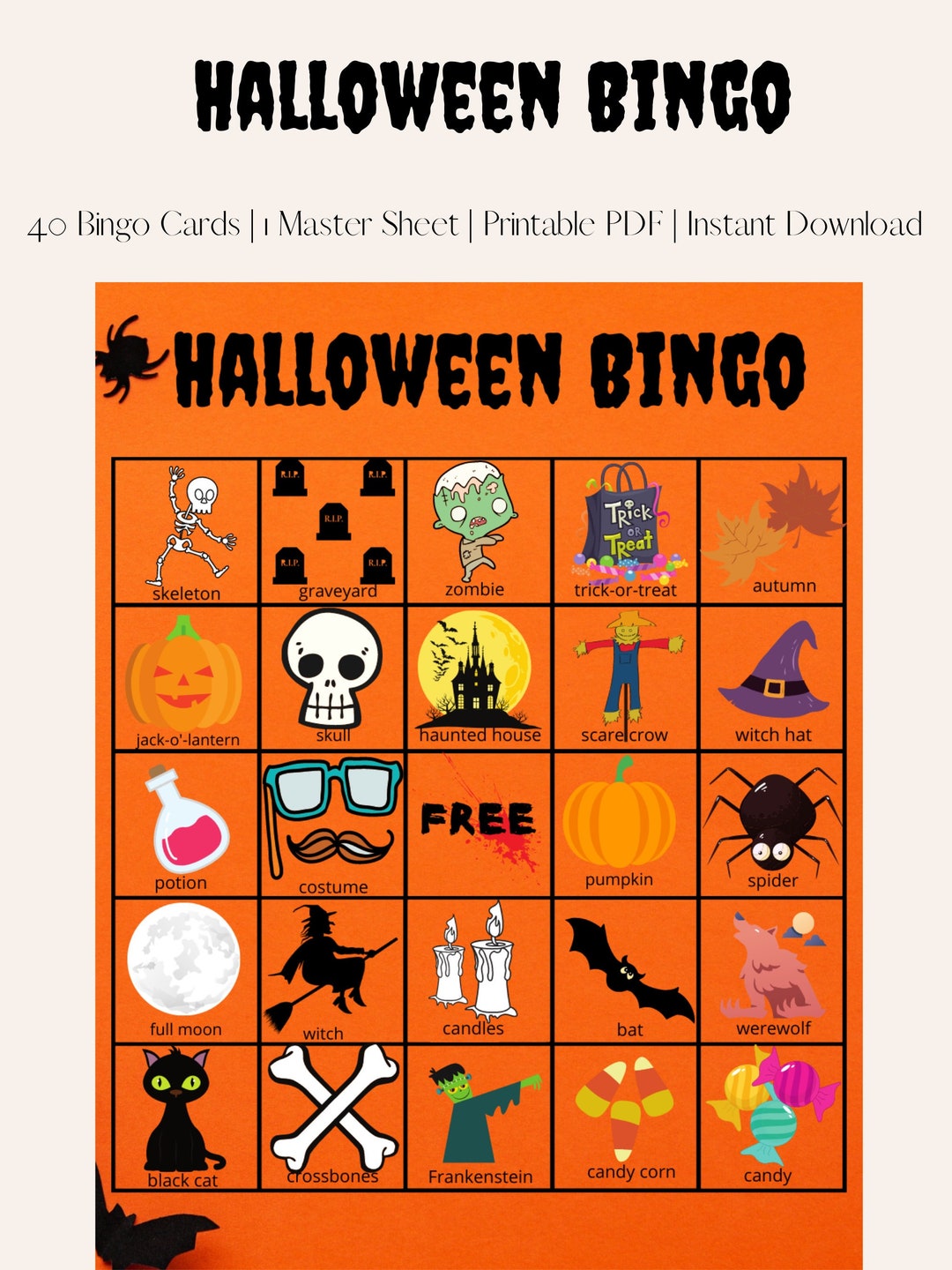 Halloween Party Games | Printable Halloween Game - Bingo | 40 Different ...