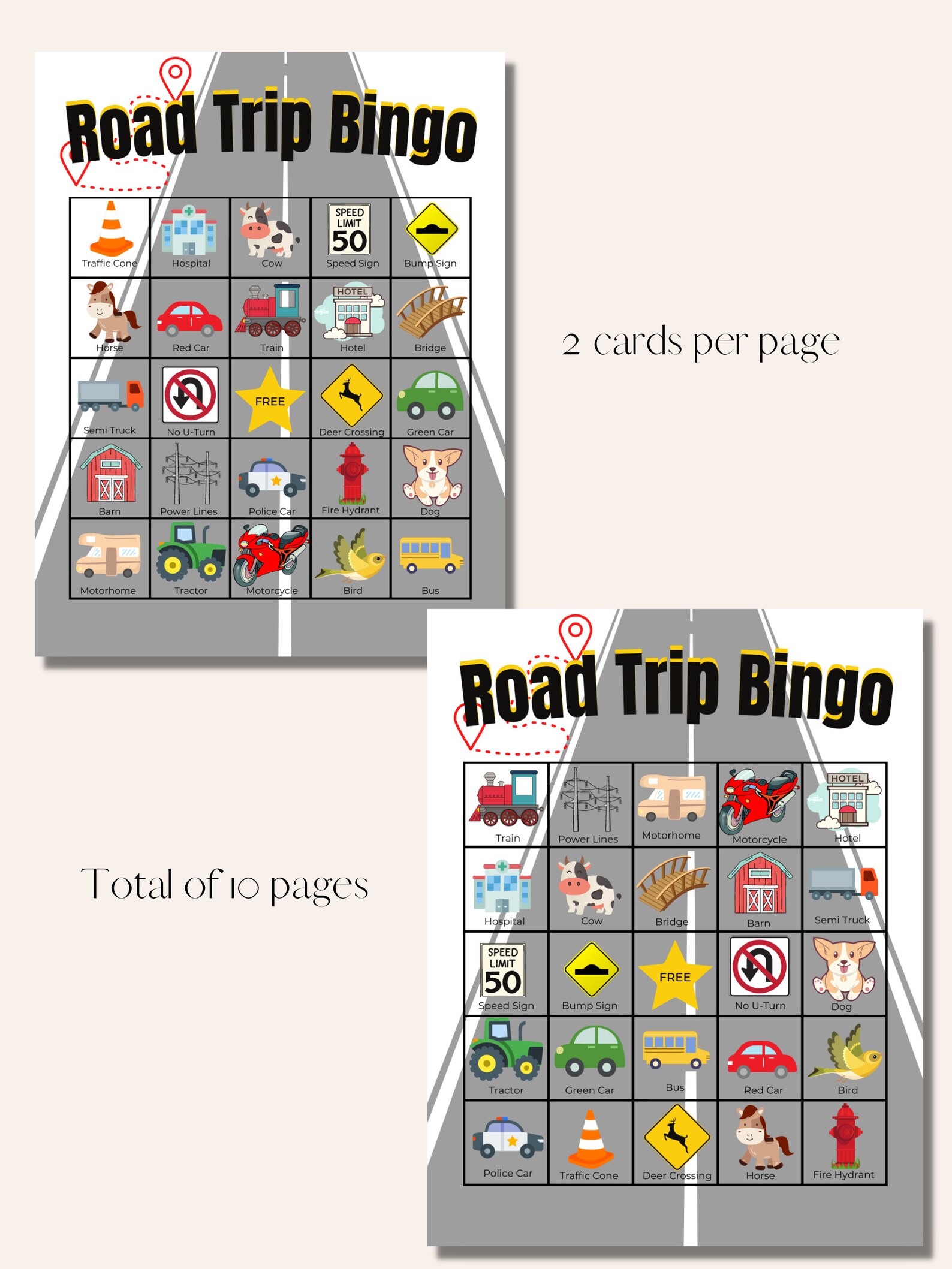 Road Trip Bingo | Road Trip Games for Kids & Families | 20 Unique Cards ...