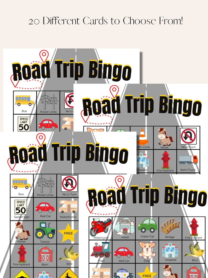 Road Trip Bingo | Road Trip Games for Kids & Families | 20 Unique Cards ...