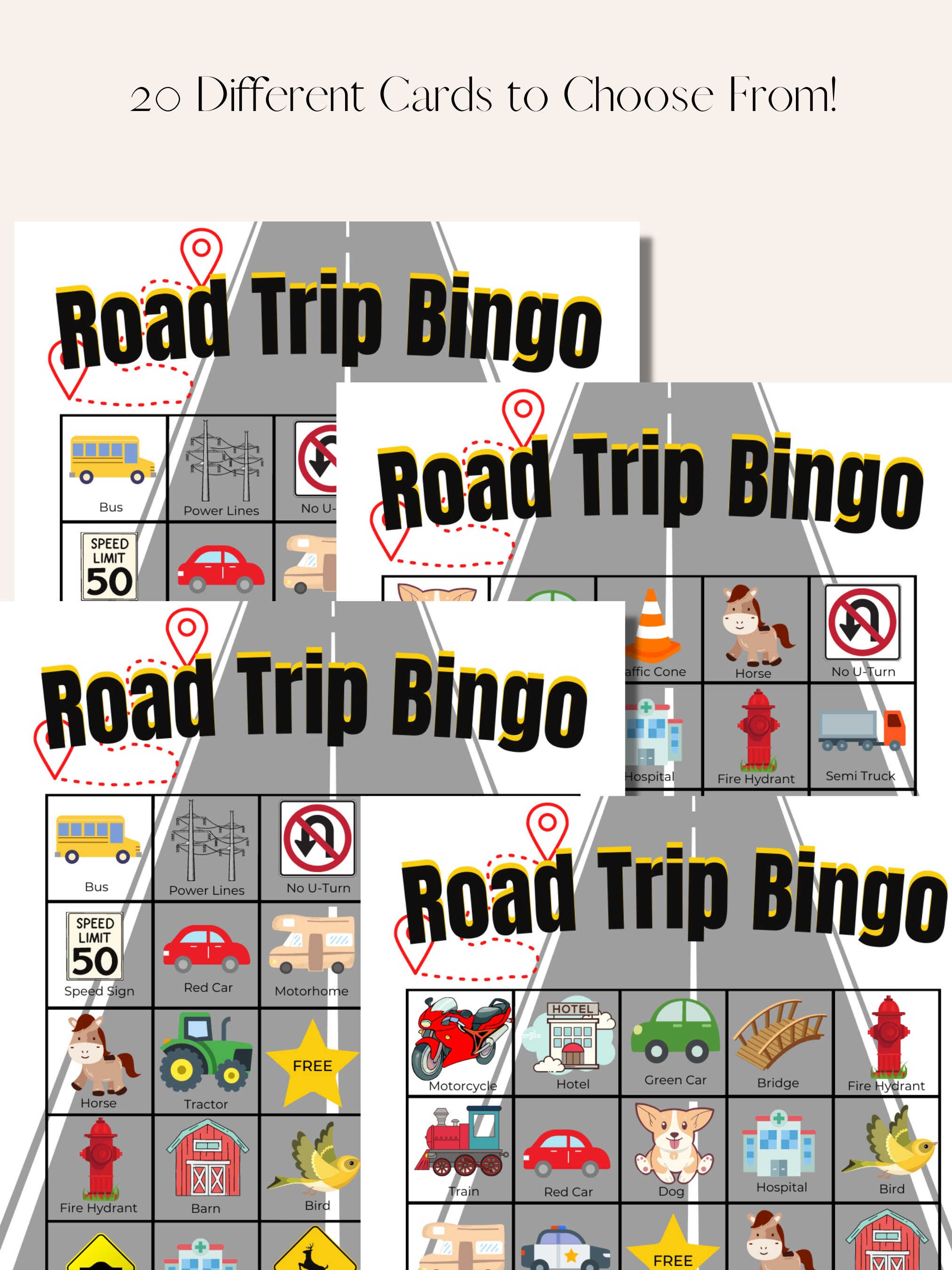 Road Trip Bingo | Road Trip Games for Kids & Families | 20 Unique Cards ...
