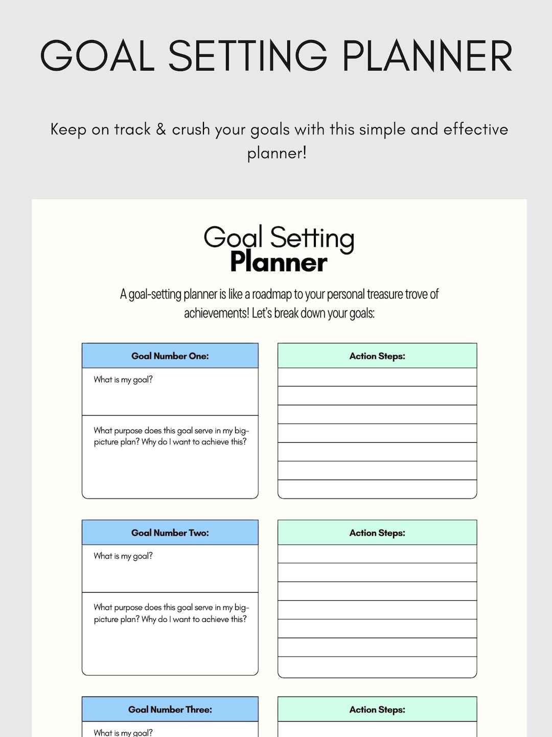 Printable Goal Setting Planner - 1-page Goal Tracker Template ...