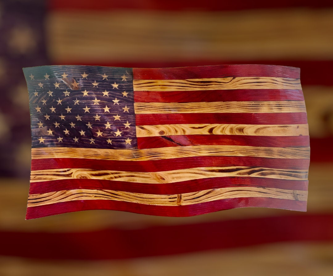 Hand Carved Rustic American Flag - Etsy
