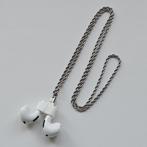 No-loss Ear Pods Strap, Stylish Silver Titanium Steel Rope Chain ...