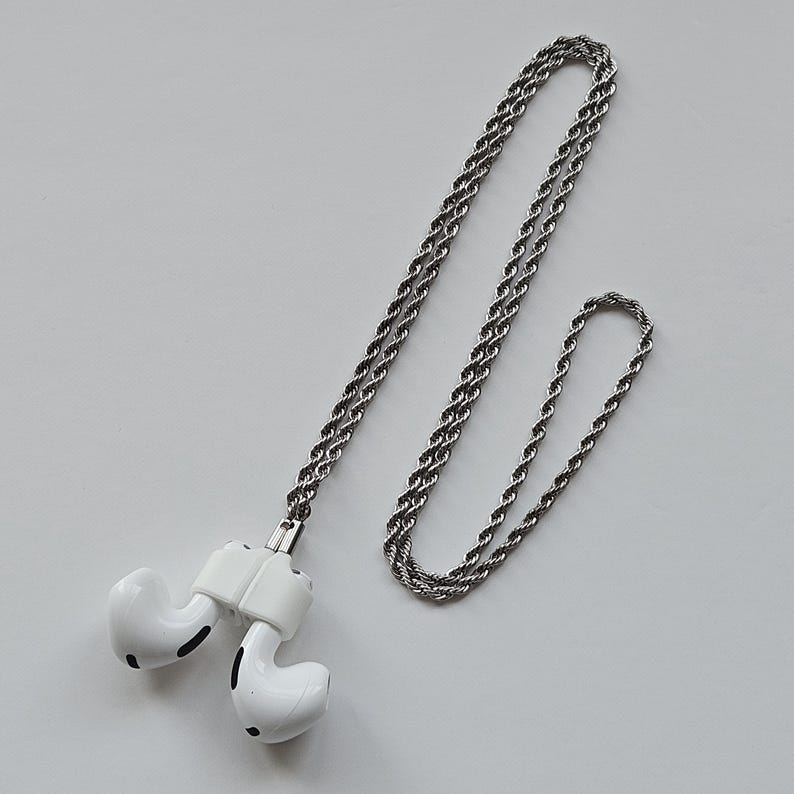 No-loss Ear Pods Strap, Stylish Silver Titanium Steel Rope Chain ...