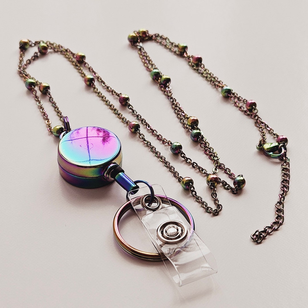 Stainless Steel Satellite Chain Lanyard and Badge Holder, Long Chain ...