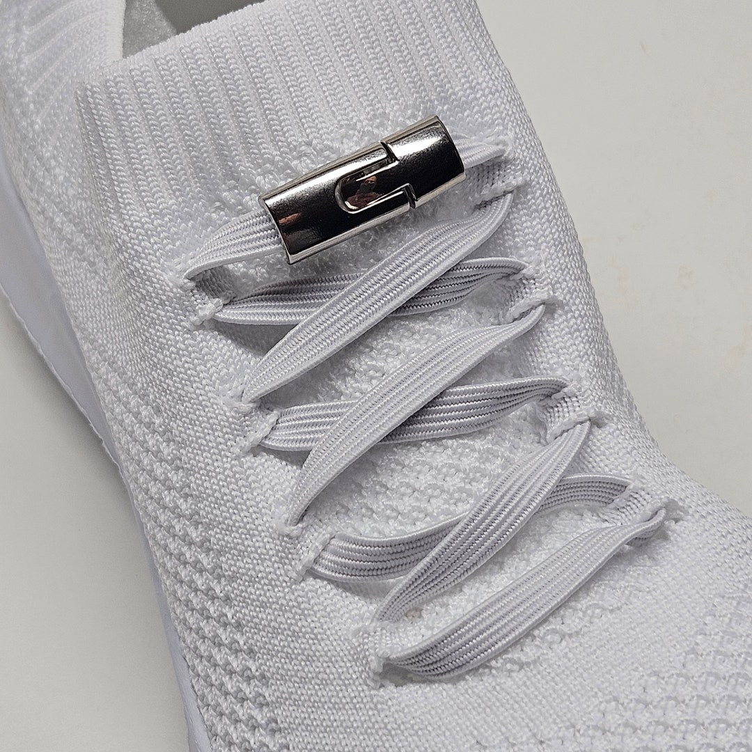 Elastic Shoelaces With Cross Lock Metal Buckle, Black and White No Tie ...