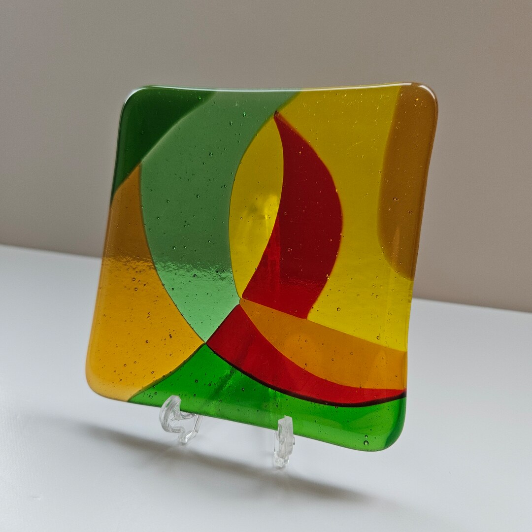 Handmade Fused Glass Coaster, Stained Glass Abstract Art Housewarming ...