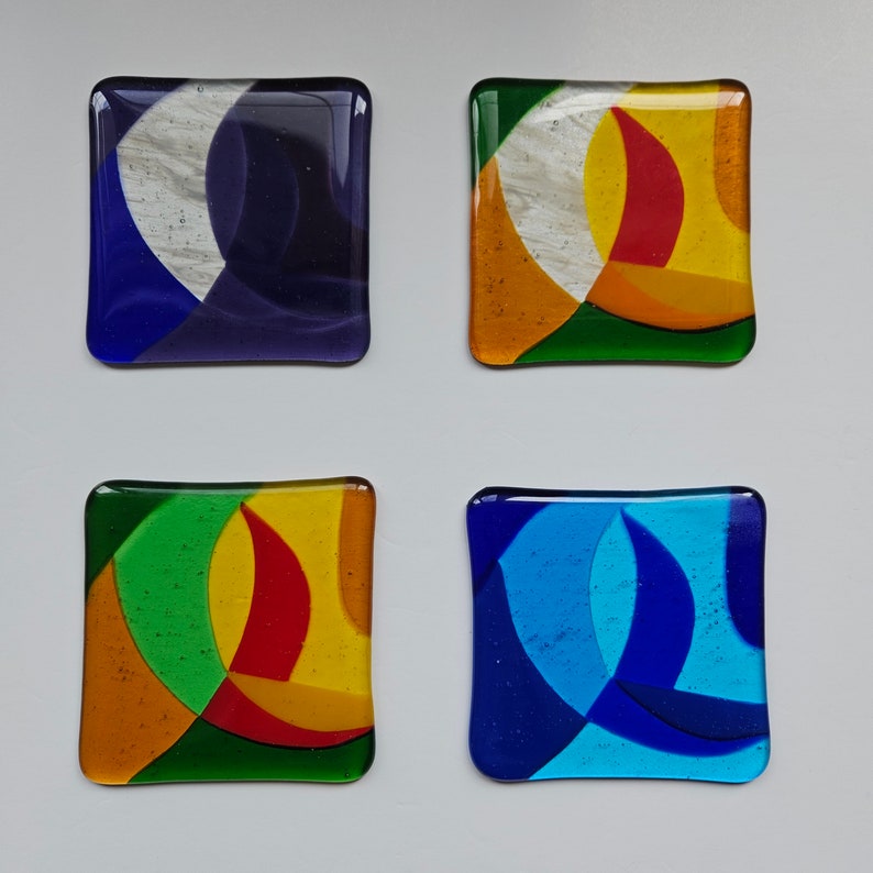 Handmade Fused Glass Coaster, Stained Glass Abstract Art Housewarming ...