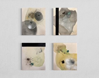 Diptych Silver Yellow Abstract Paintings A573 Contemporary - Etsy