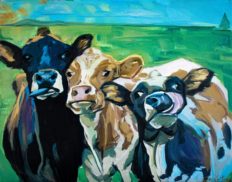 The Three Moo-skteers, Funny Irish Cows Painting, Best Friends, Irish ...