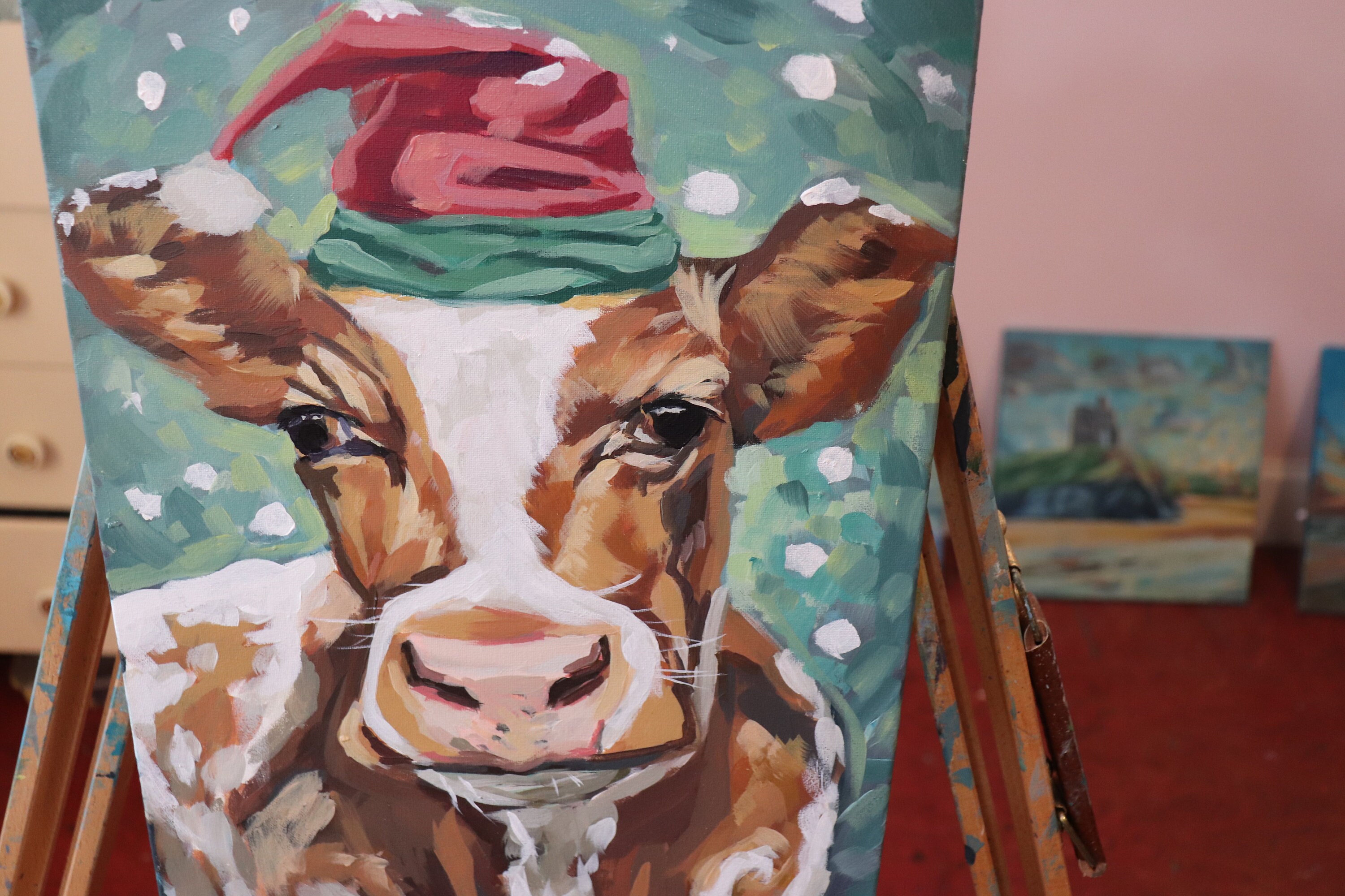 Udderly Adorable: Santa Cow Painting, Festive Holiday Wall Art, Cow ...