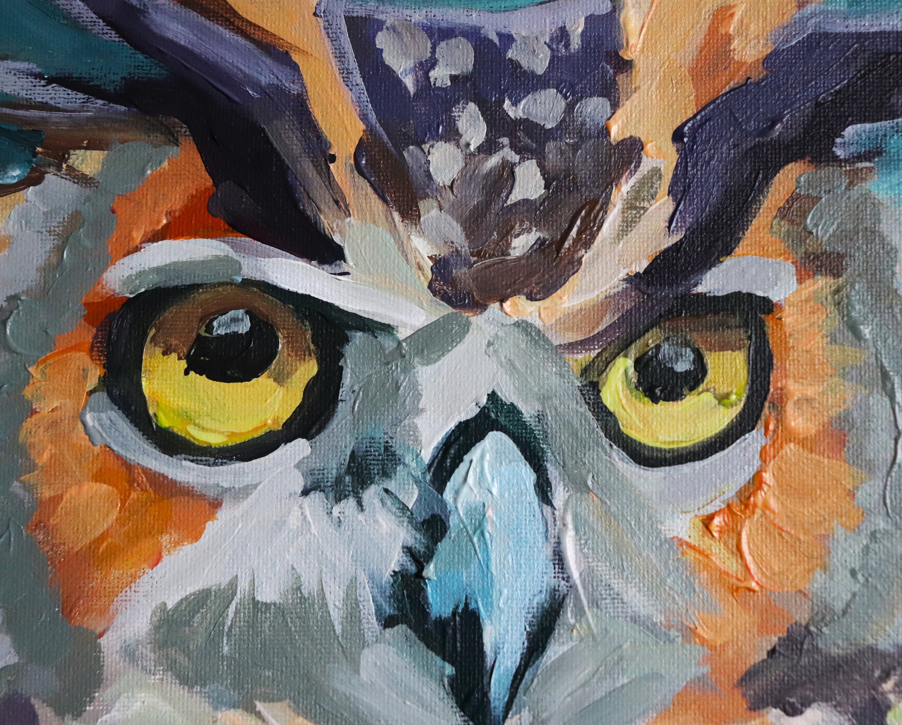 The Night Watcher Colorful Owl Painting, Original Hand-painted Owl ...